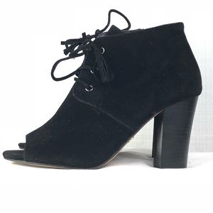 XOXO | Shoes | Xoxo Black Faux Suede Peep Toe Tie Up Block Heels | Poshmark